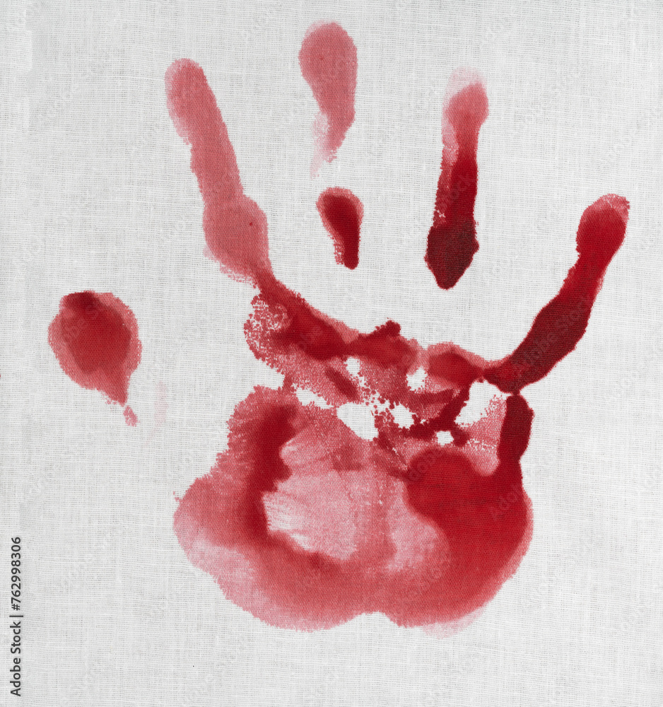 bloody handprint on a white background. bloody mark on clothes. wound ...