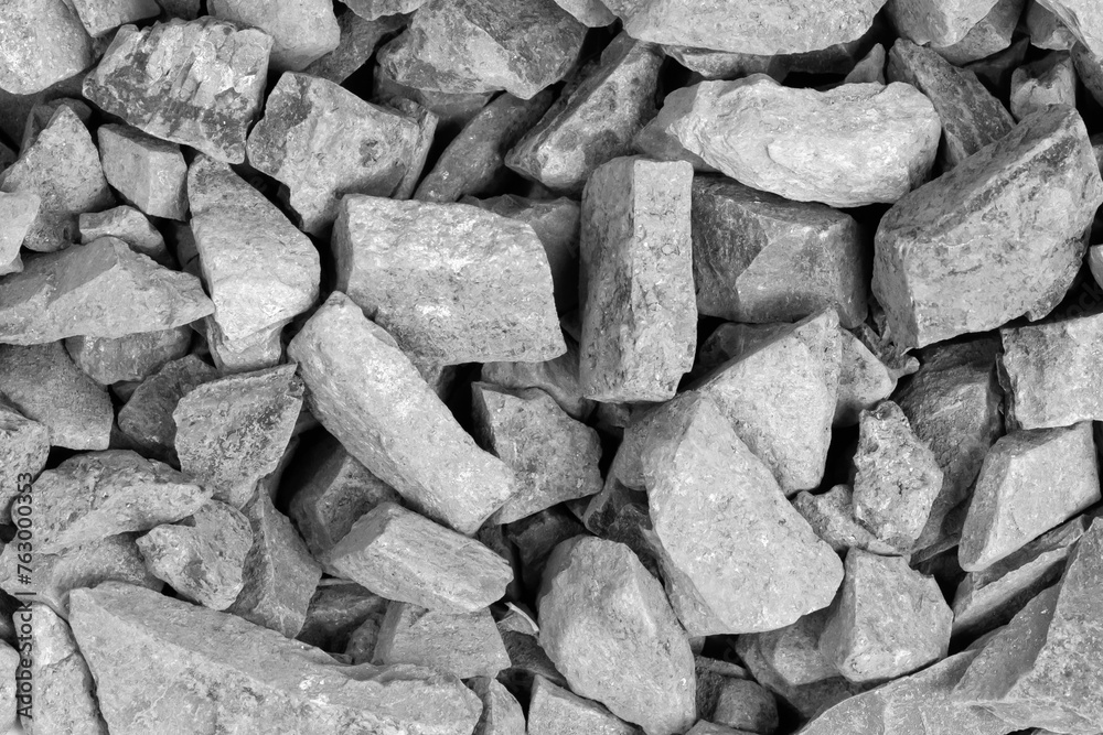 White crushed stone crumb background texture close-up. rubble in a heap ...