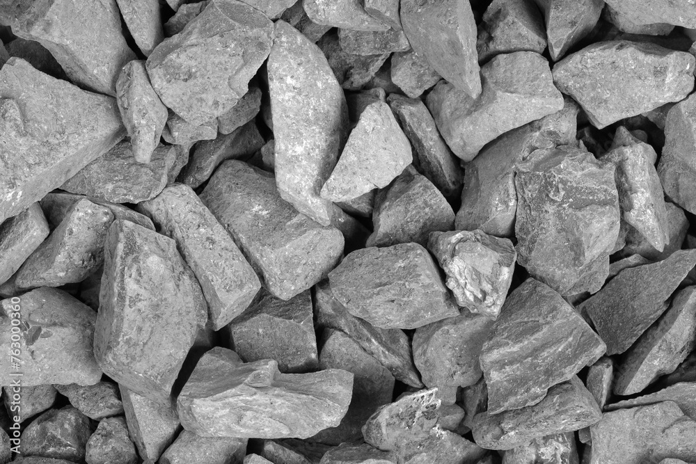 White crushed stone crumb background texture close-up. rubble in a heap ...
