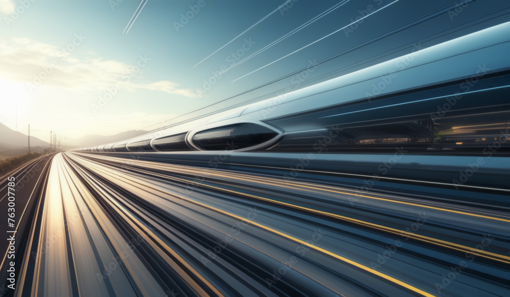 High-speed train in motion on tracks at dusk with a sleek design,ai ...