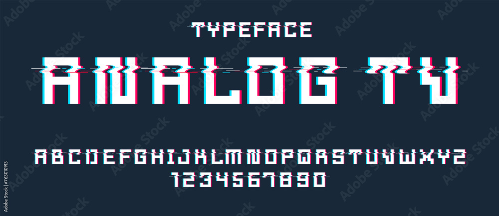 Glitch noisy geometric vector font in analog style, futuristic ...