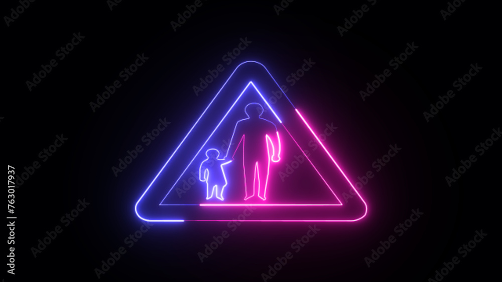Neon traffic warning sign, mandatory, prohibition and information ...