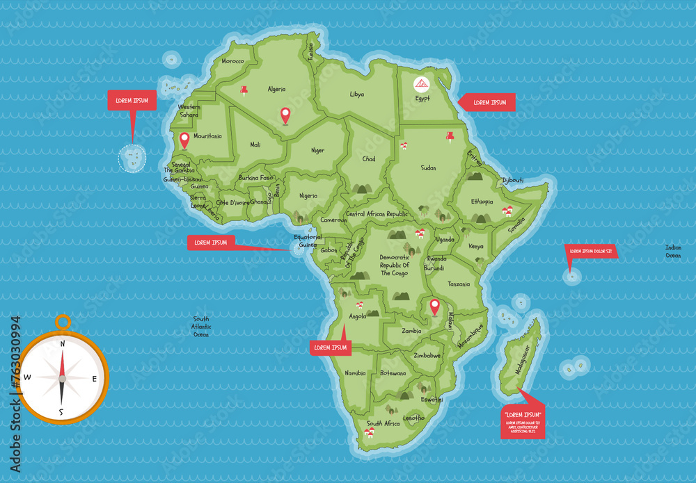 Africa Map Vector Layout in Cute Style Stock Template | Adobe Stock