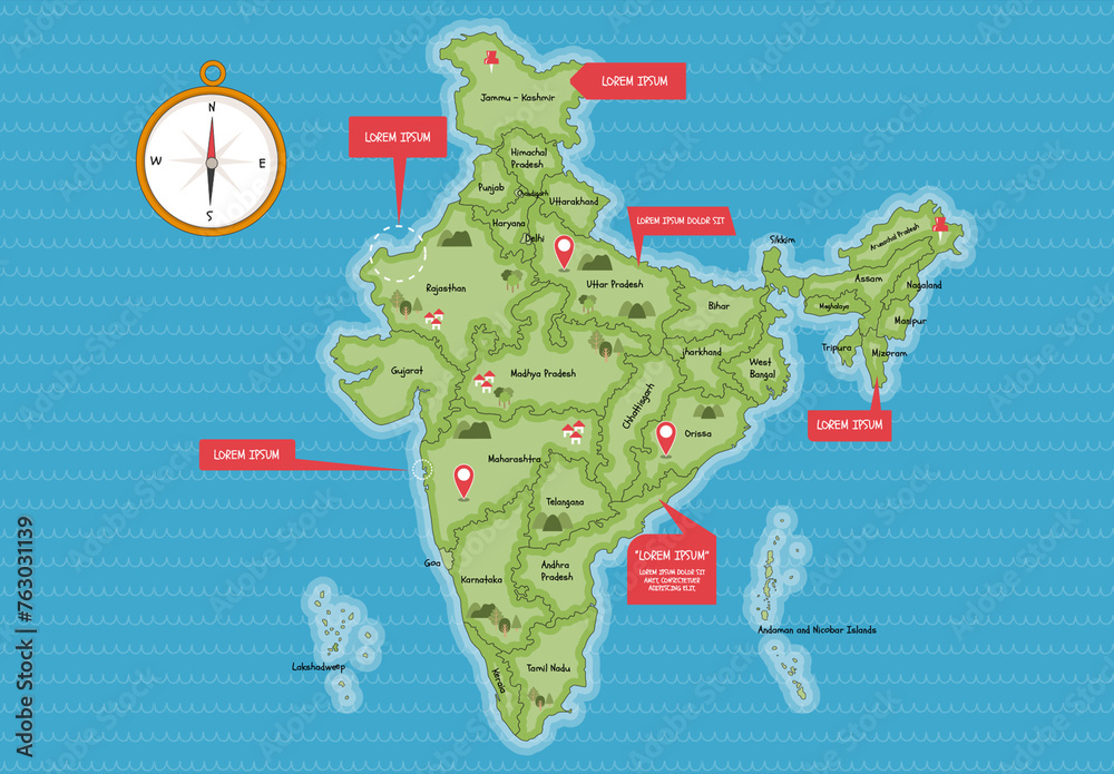 India Map Vector Layout in Cute Style Stock Template | Adobe Stock