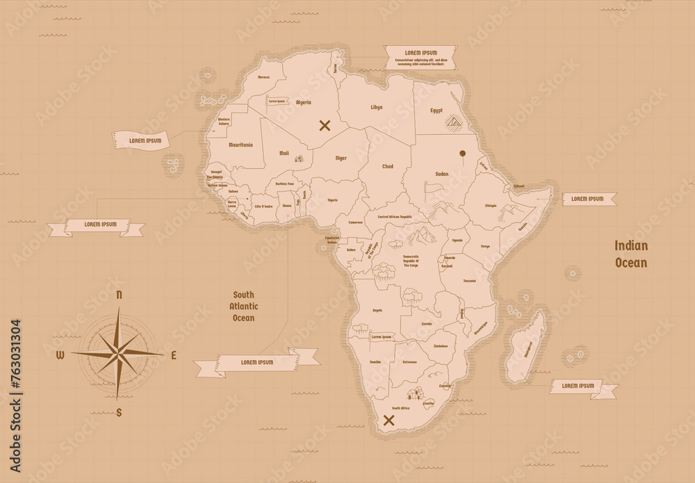 Vintage Africa Map Vector Layout Stock Template | Adobe Stock