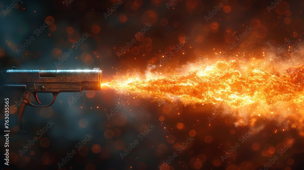 A realistic muzzle flash and shotgun fire and smoke are isolated on a ...