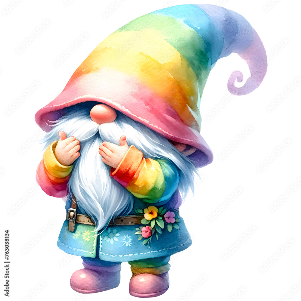 Gnome wearing cute pastel rainbow outfit hands Sending kisses ...