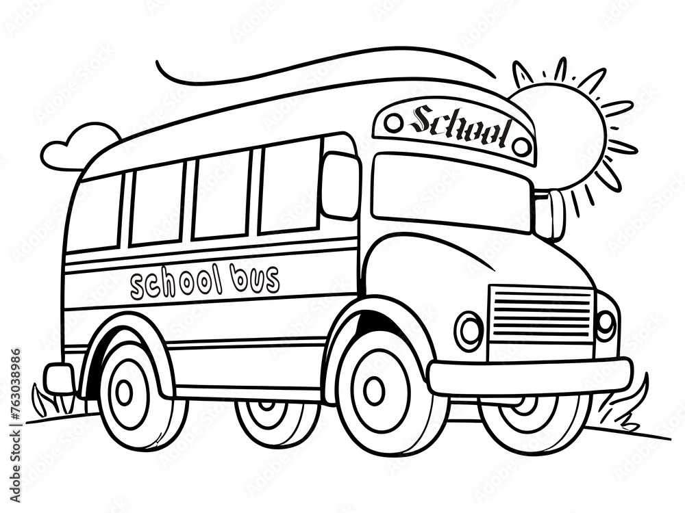 Black outline school bus drawing for colouring school bus illustration ...