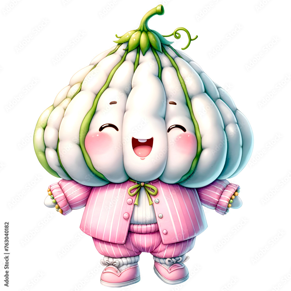 Snake Bean vegetable character wearing cute pink pastel outfit with ...
