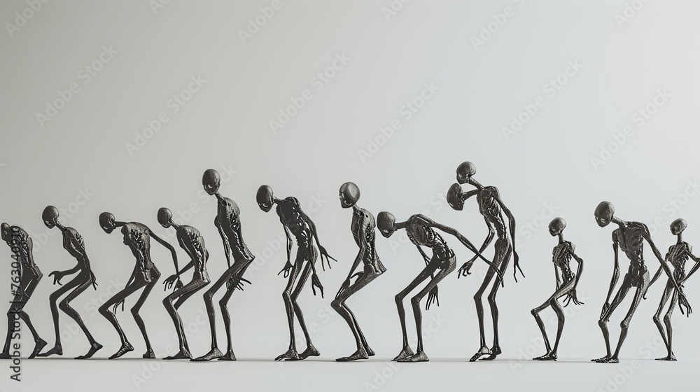 Abstract Illustration Of Distorted Human Figures With Elongated Limbs Mutation Two Heads