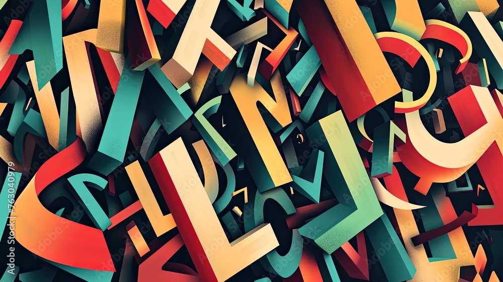 Abstract illustration of distorted, messy, sloppy typography, graffiti ...