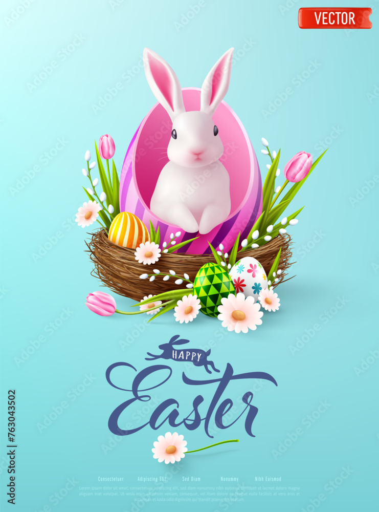 Easter poster and banner template with Rabbit inside a egg and Easter ...