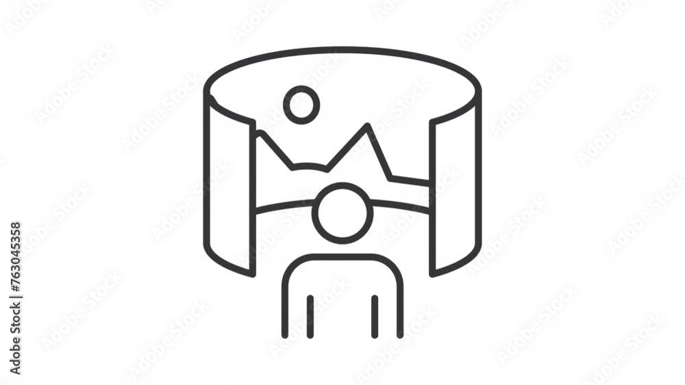 Virtual tour line animation. Panoramic view animated icon. Virtual ...