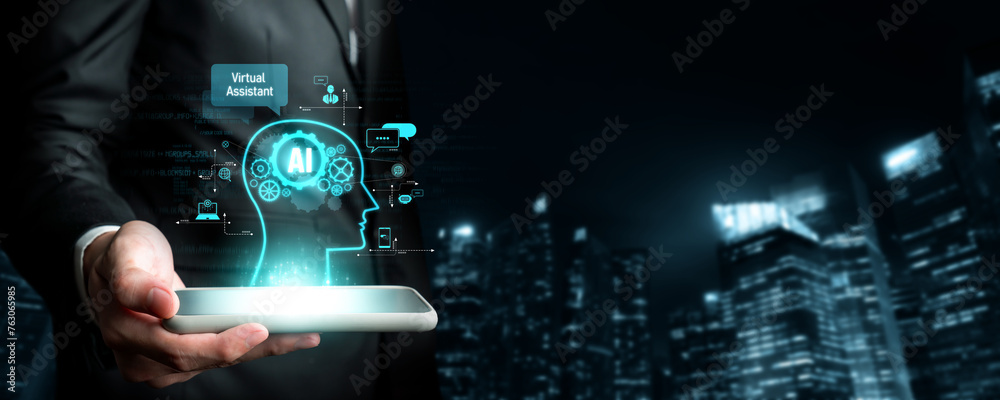 Human interact with AI artificial intelligence virtual assistant ...