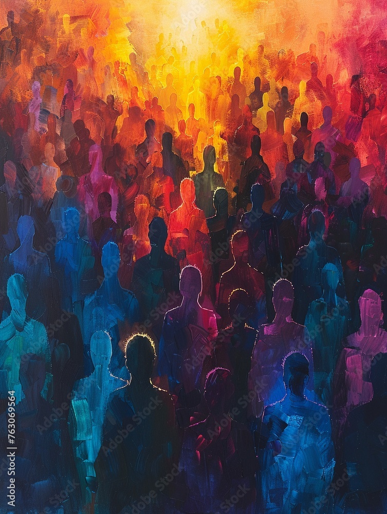 Capture the essence of a society where auras are visible - depict a ...