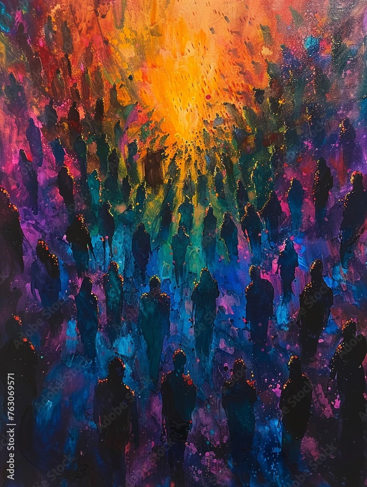 Capture the essence of a society where auras are visible - depict a ...