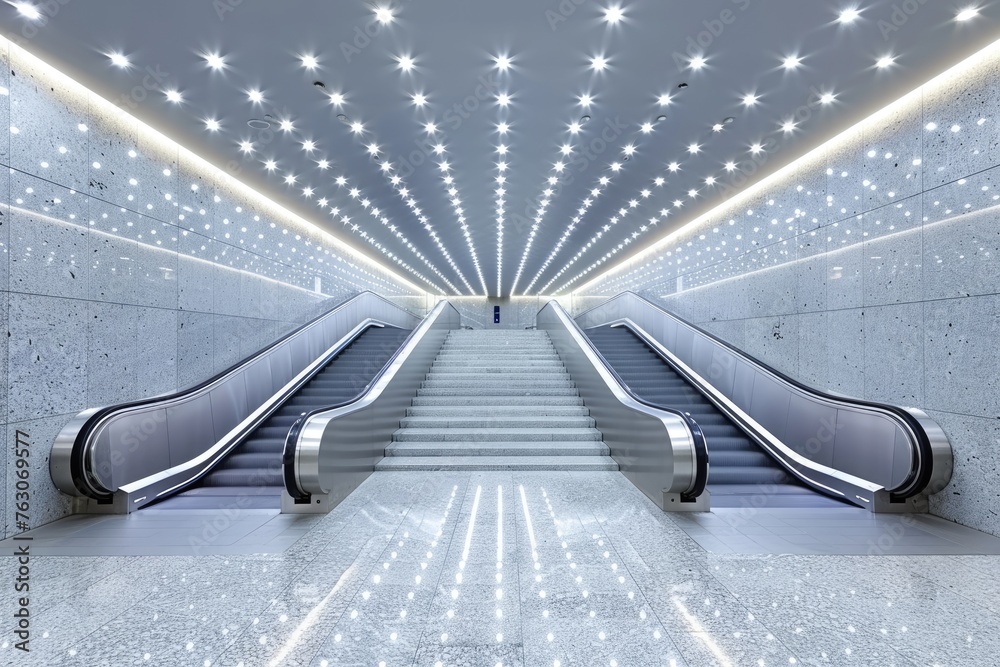 elevator escalator is moving staircase used as transportation between ...