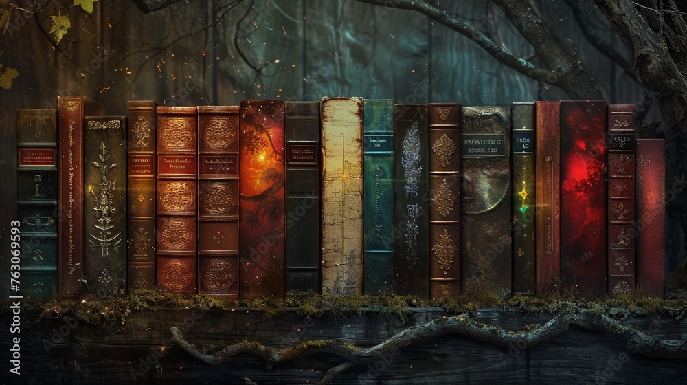 Conceptualize a series of book covers that, when displayed together ...