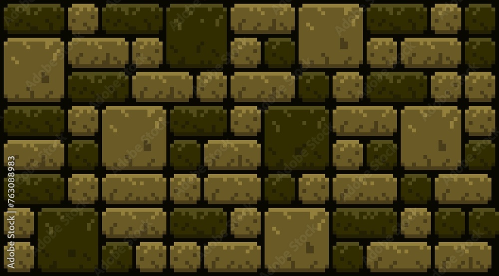 Pixel art dungeon tile set design with shadowing. 2D Brick Green Wall ...