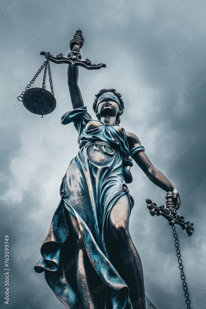 Majestic Statue of Lady Justice Under a Cloudy Sky, Symbolizing ...