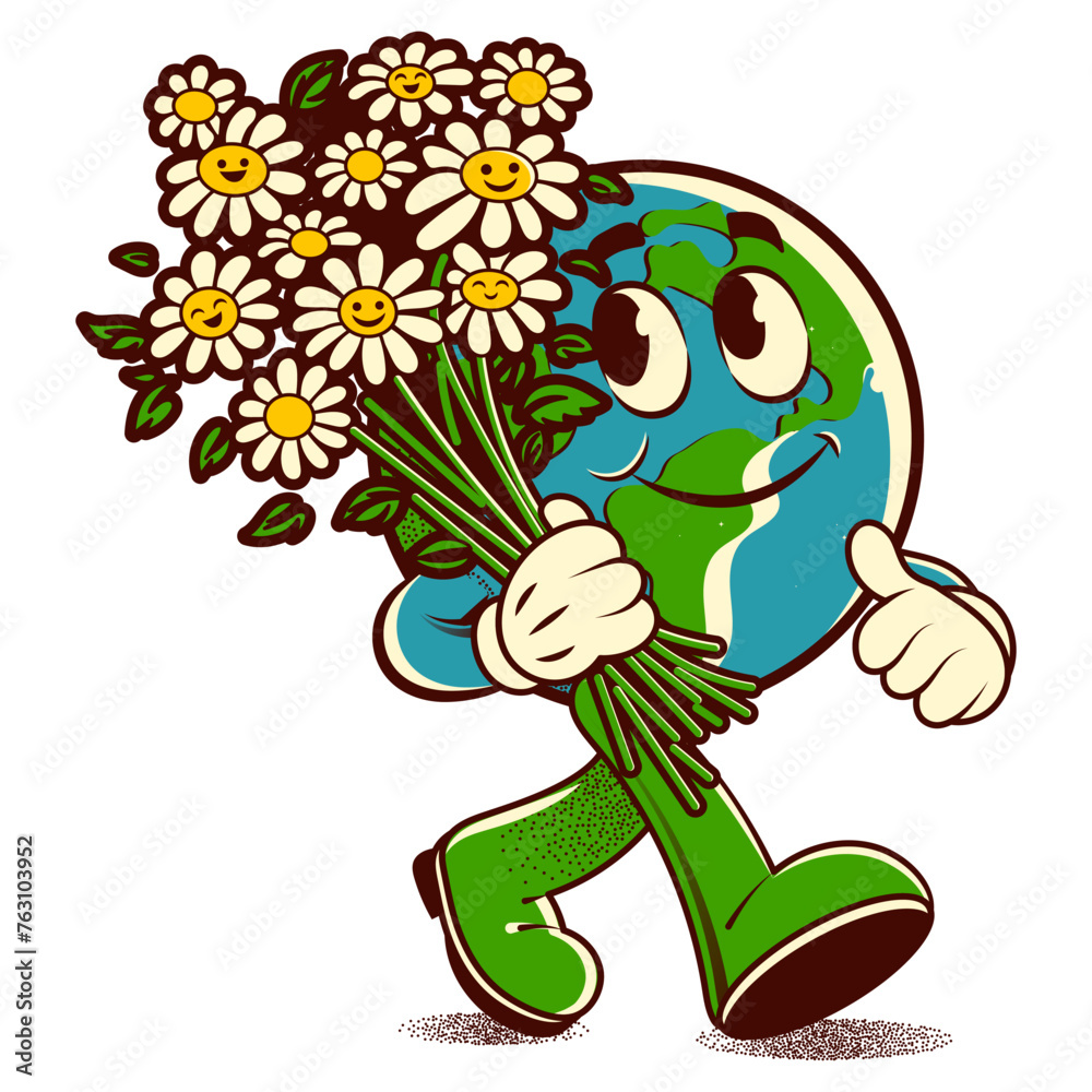 Stickers in trendy retro style. Earth Day concept. World Environment ...