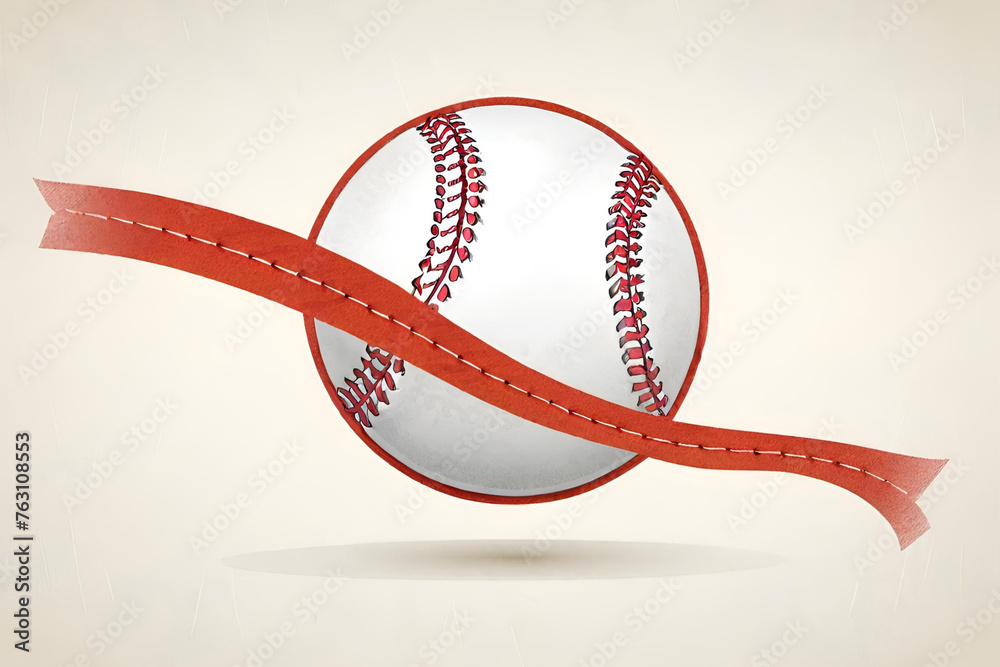 Baseball ball lace. Spherical softball realistic red stroke lines for ...