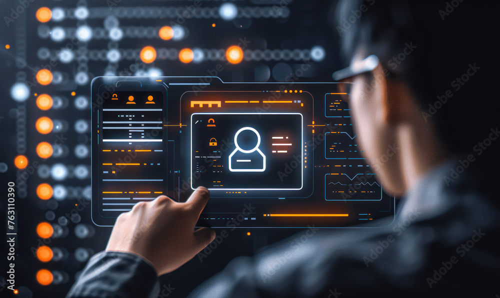 Futuristic Digital Identification Concept Showing a Person Interacting ...