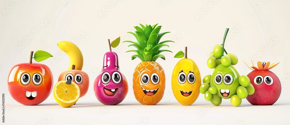 A joyful gathering of fruity friends: animated characters with ...