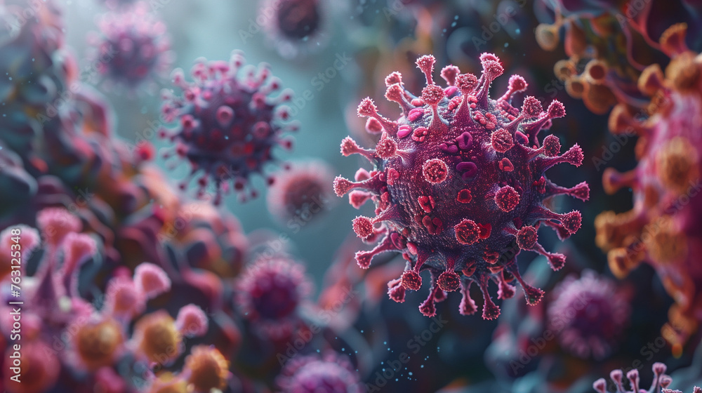 Virology Vision: Microscopic 3D Viruses Texture in Science Panoram ...