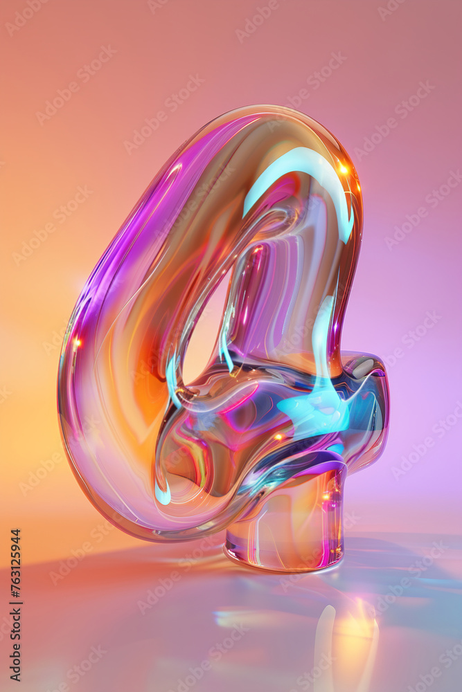 Colorful number four. Holographic gradient. 4 Years Old. Invitation for ...