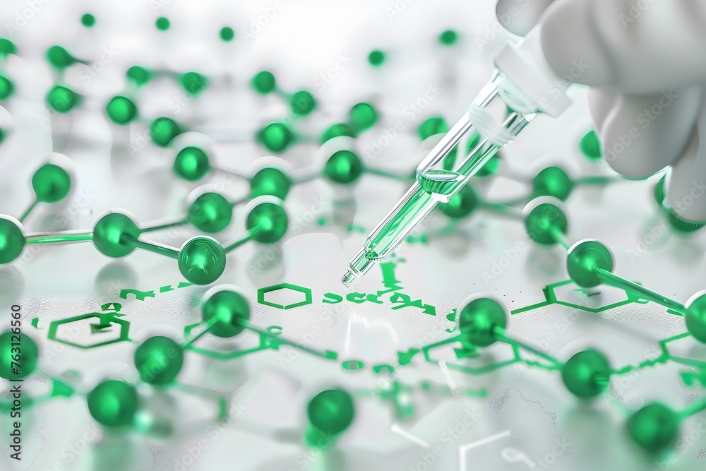 Precise Drug Formulation: Scientist's Gloved Hand with Green Molecular ...