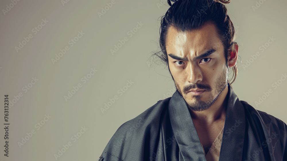 Japanese man, Serious man in traditional Japanese kimono. Studio ...
