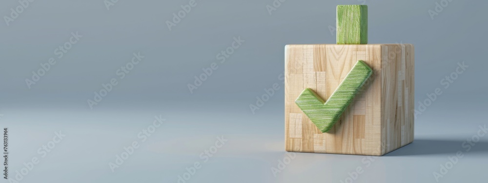 Wooden cube with green checkmark icon. Check mark, Check Mark Sign ...