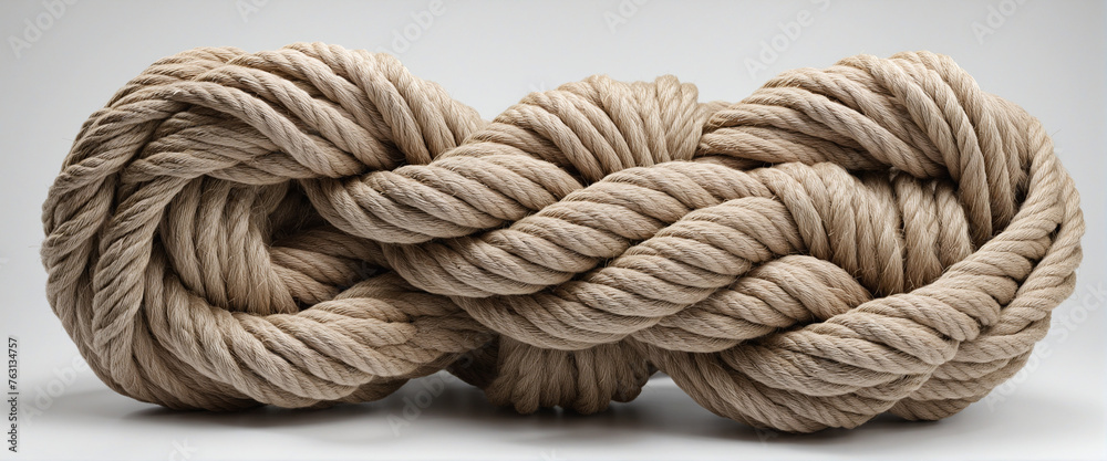 The rope knot is isolated on a white background as a strong nautical ...