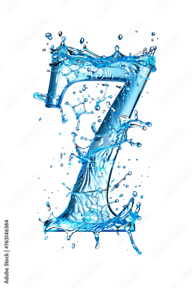 The number 7 with water splashing out of it, creating a dynamic and ...