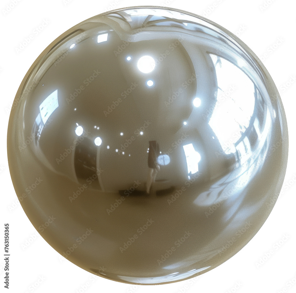 Shiny reflective sphere with interior room reflection on transparent ...