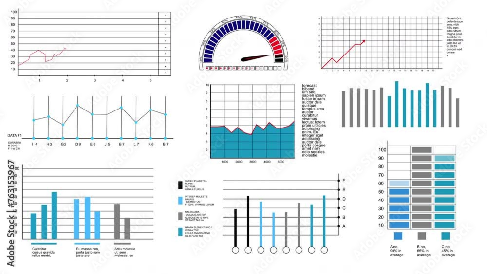Infographic elements. Set of graphs and charts is displayed on a white ...