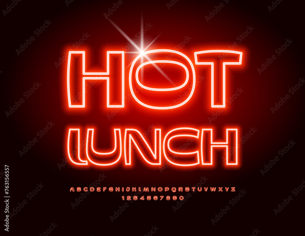 Vector neon advertisement Hot Lunch. Red Glowing Alphabet Letters and ...