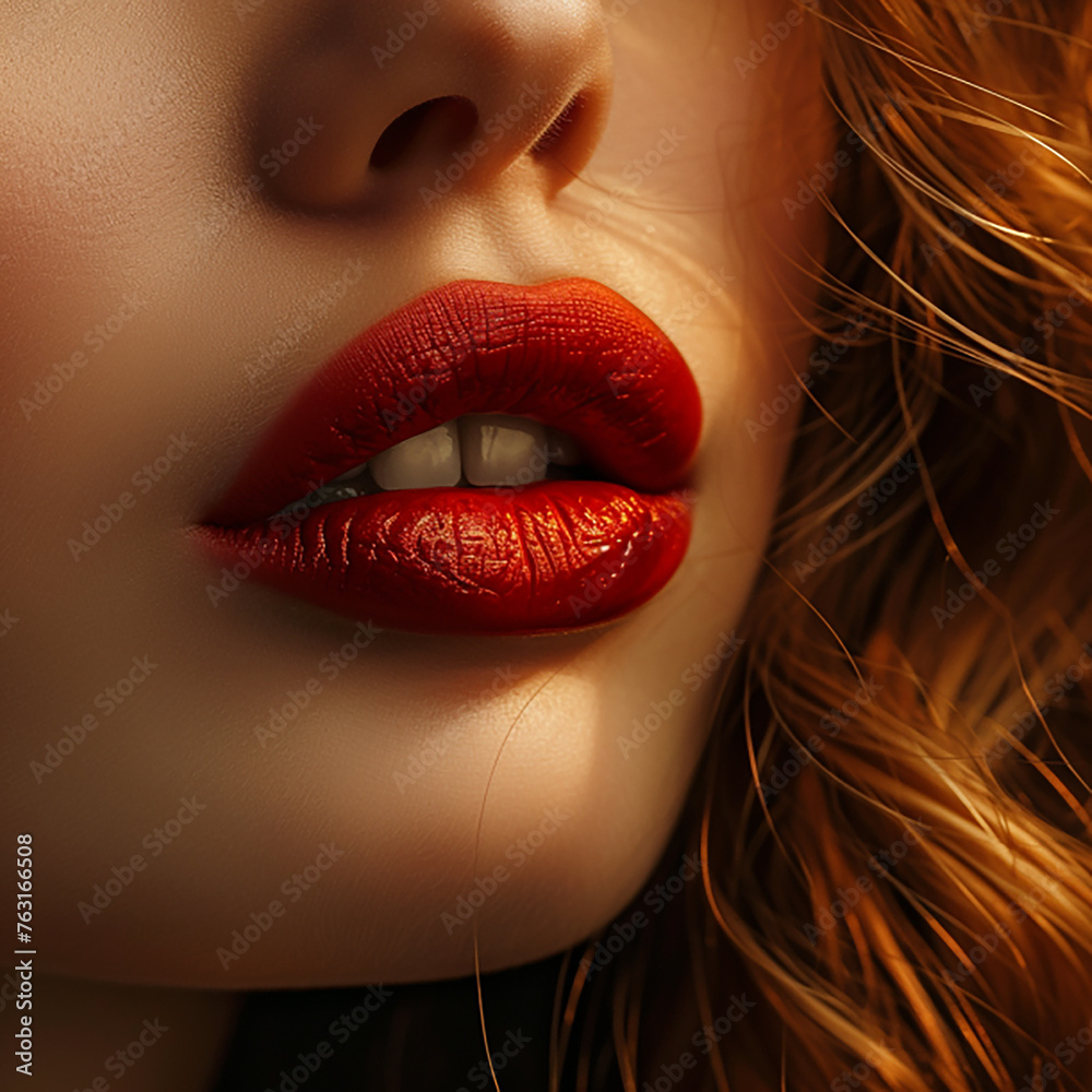 Beautiful red lips close-up. Beauty face. Photo taken in the studio ...