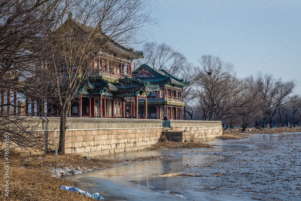 Jingming Tower on a West Causeway, Summer Palace in Beijing, China ...