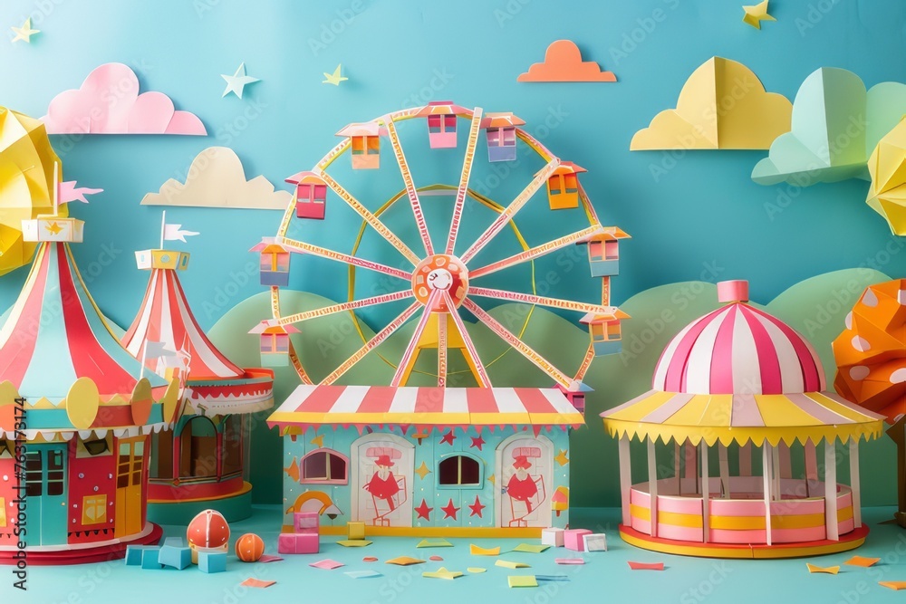 Paper art images depicting colorful carnival scenes. Complete with a ...