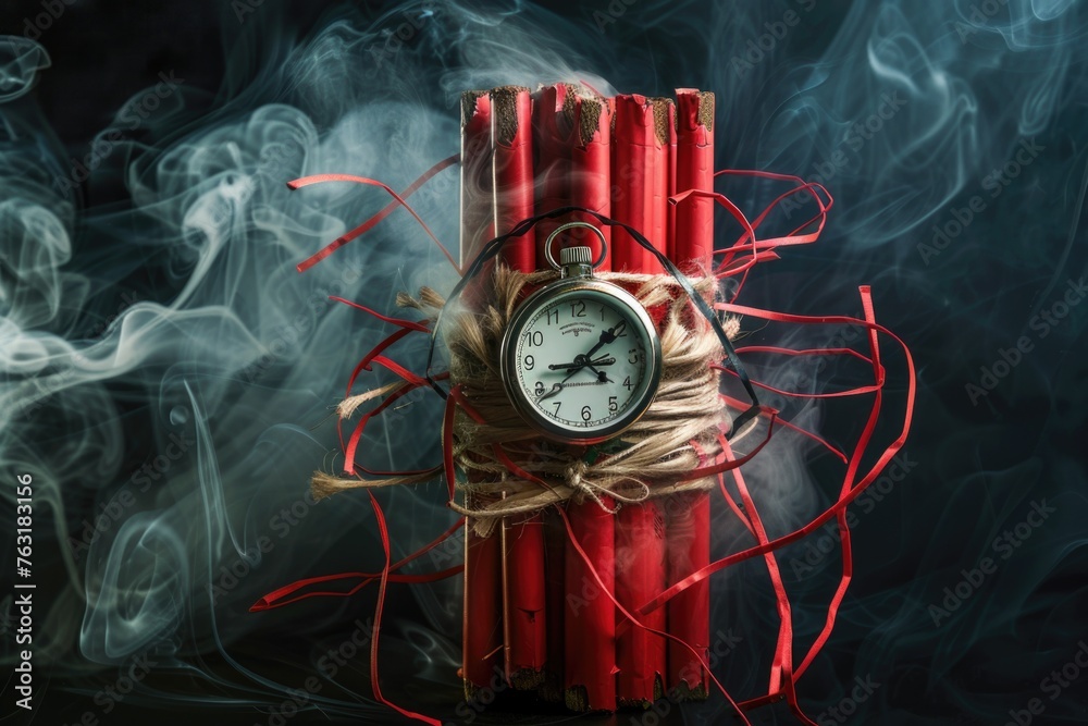 a time bomb, a bundle of red sticks with a clock attached and wires ...