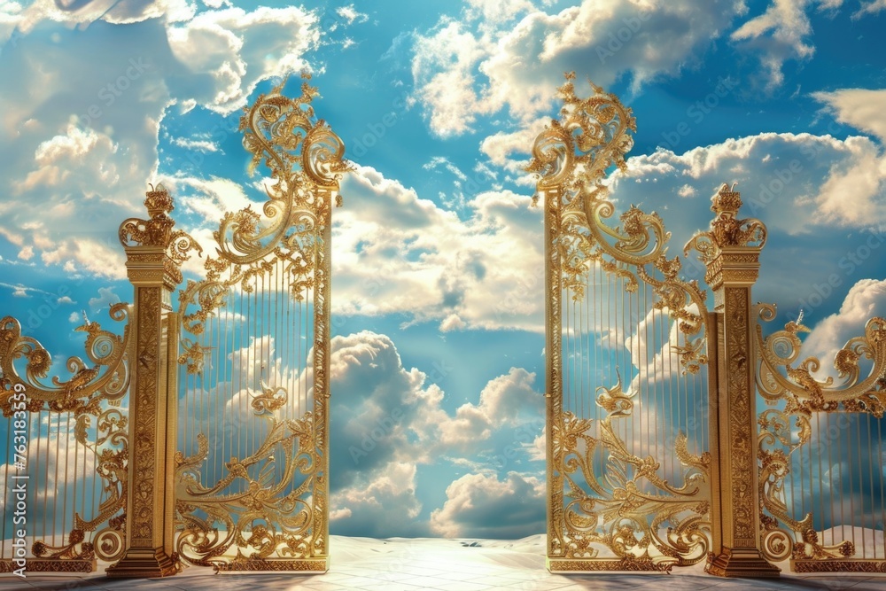 An artistic representation of the gates of heaven, depicted as two ...