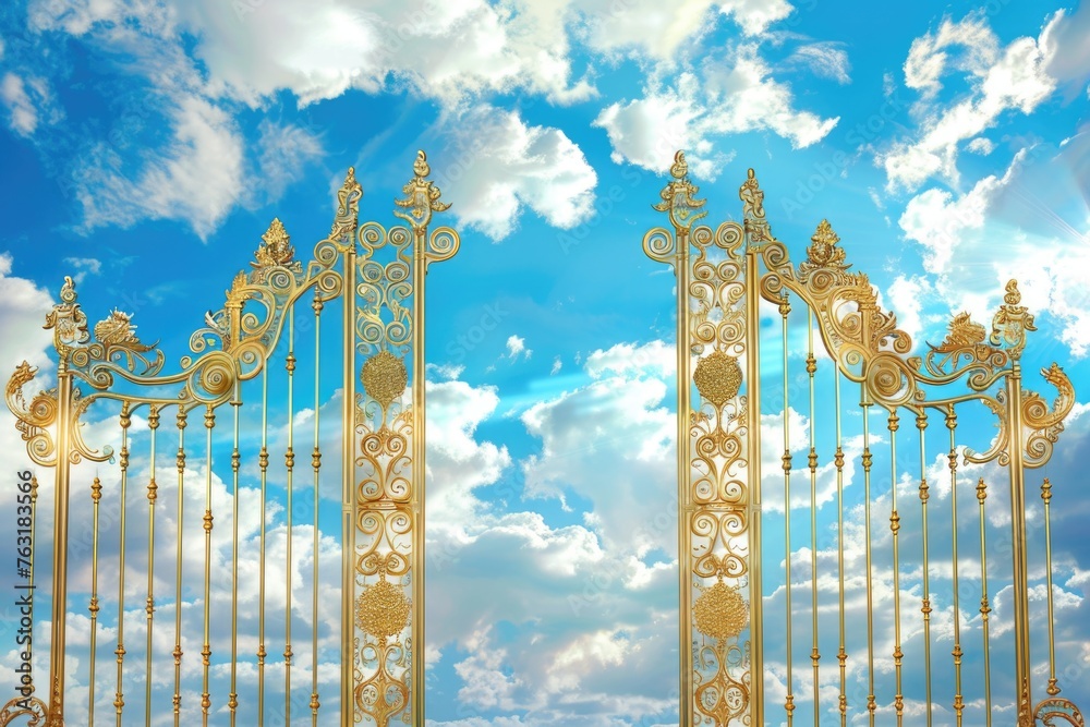 An artistic representation of the gates of heaven, depicted as two ...