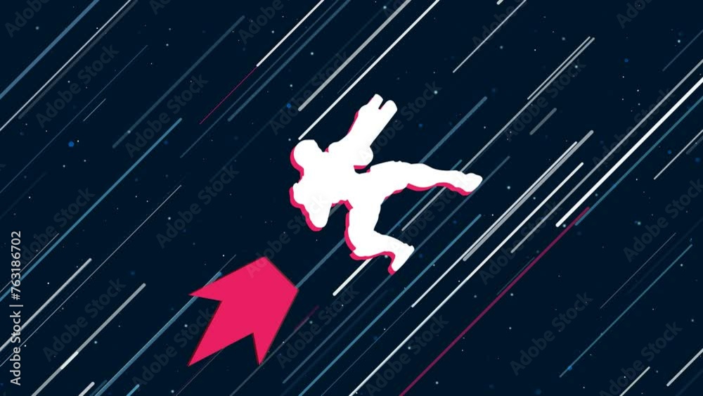 Combat robot flies through the universe on a jet propulsion. The symbol ...