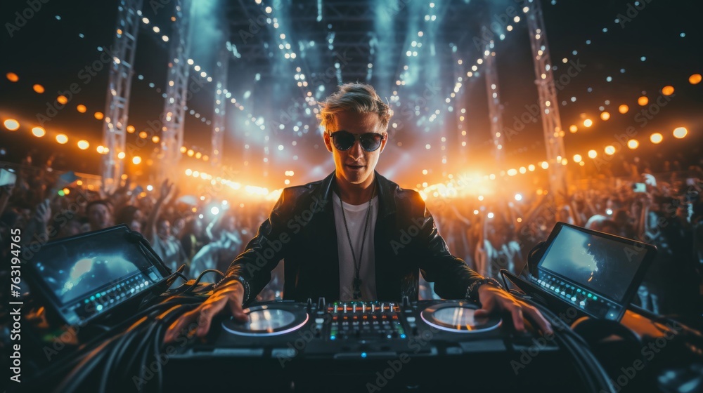 Music festival DJ mesmerizing lights creating electrifying scene Stock ...