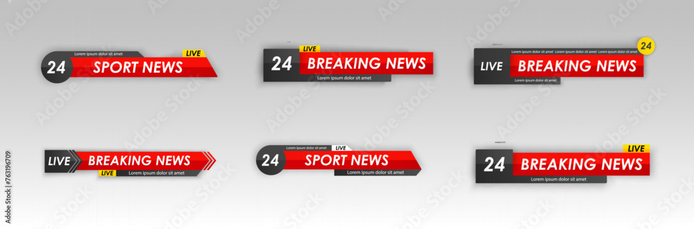 Breaking news template with red and blue badge, Breaking news text on ...
