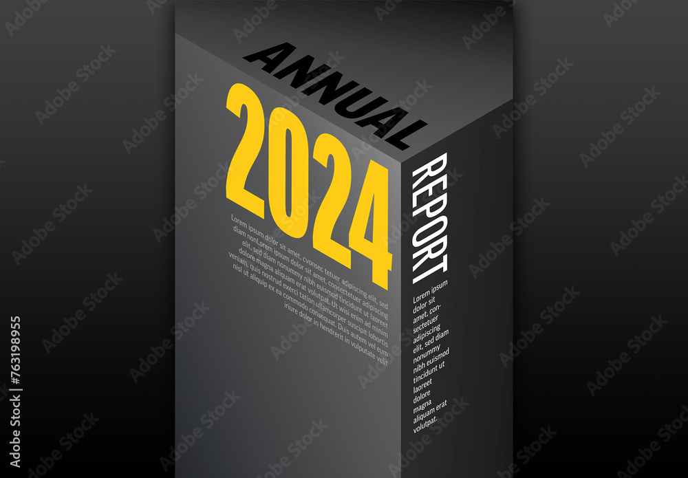 Dark modern annual report front cover page template with isometry ...
