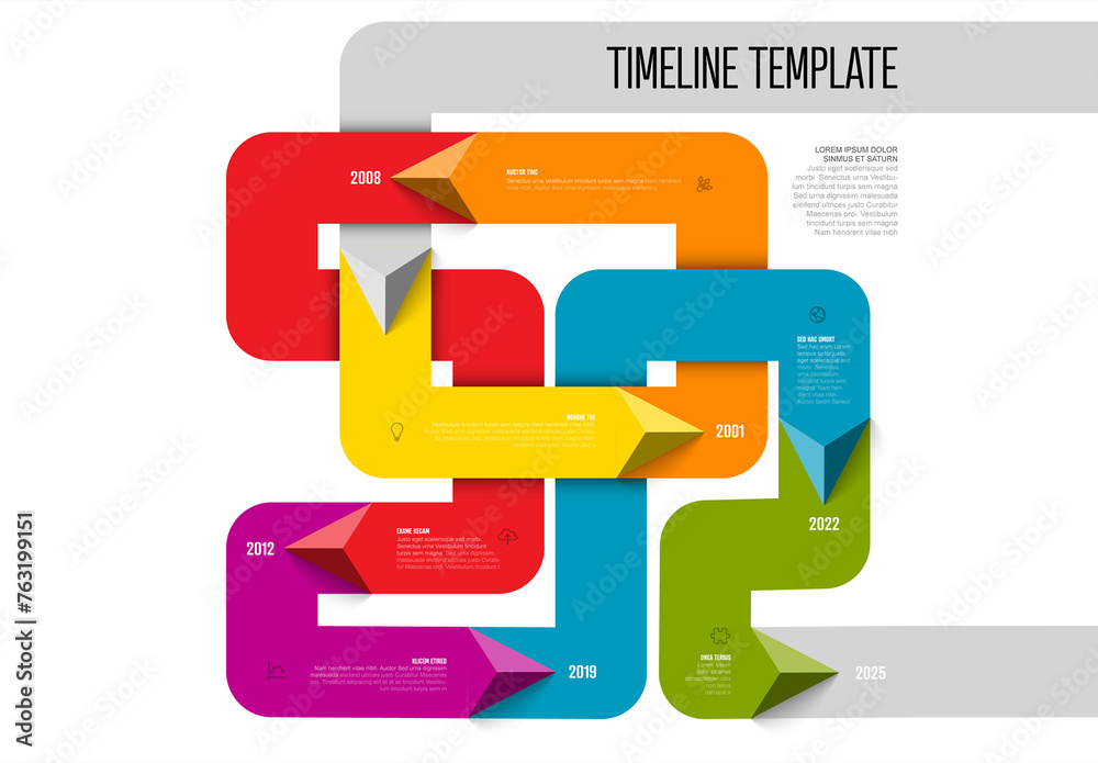 Infographic tangle timeline template with triangle arrows on thick ...