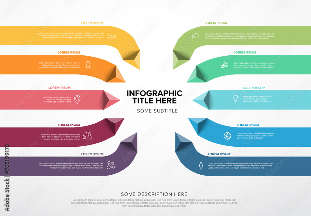 Multipurpose Infographic Template With Ten Pastel Color Stripes With Triangle Arrows Elements